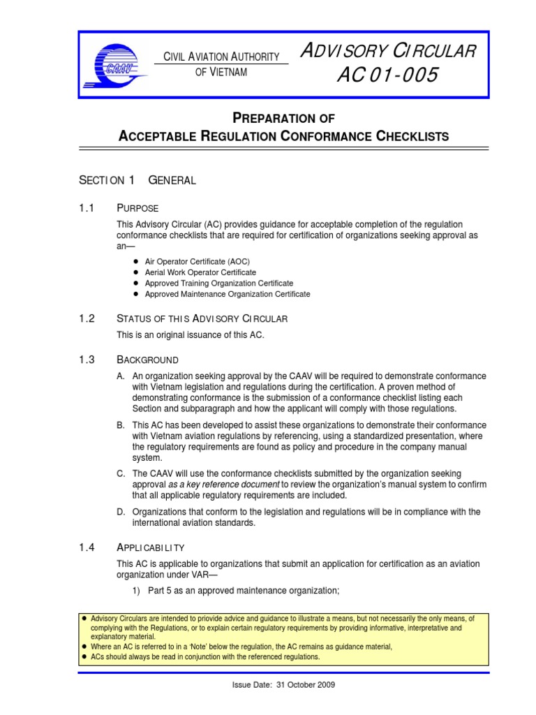 Conformance Checklists for CAAV Certification | PDF | Federal Aviation ...