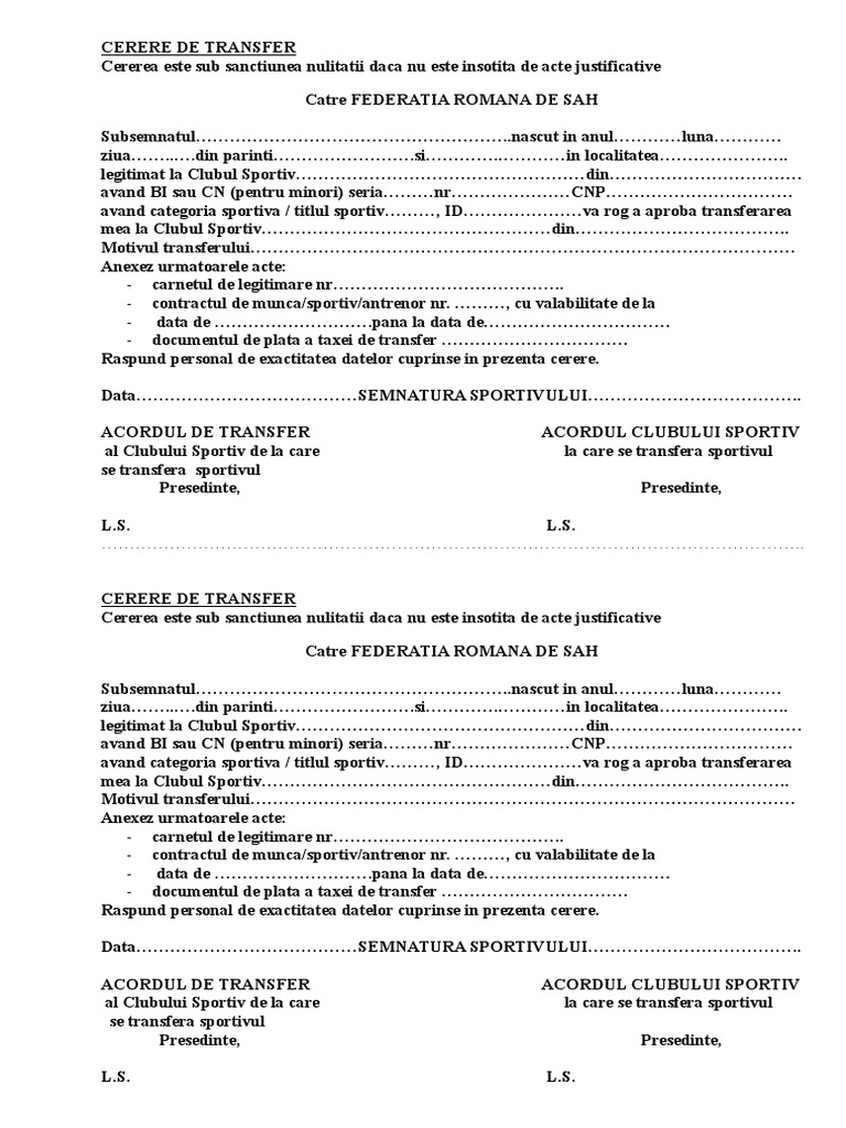 Cerere de Transfer | PDF