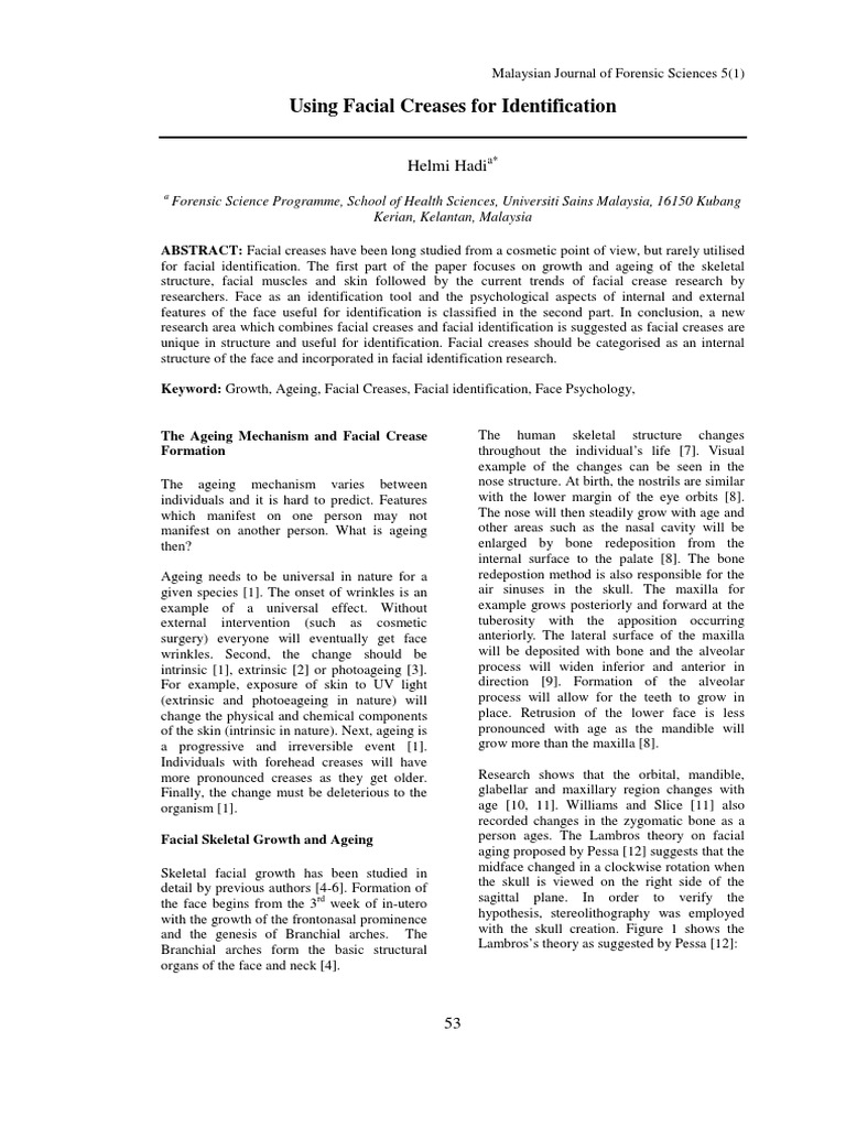 Using Facial Creases For Identification | PDF | Skin | Skull