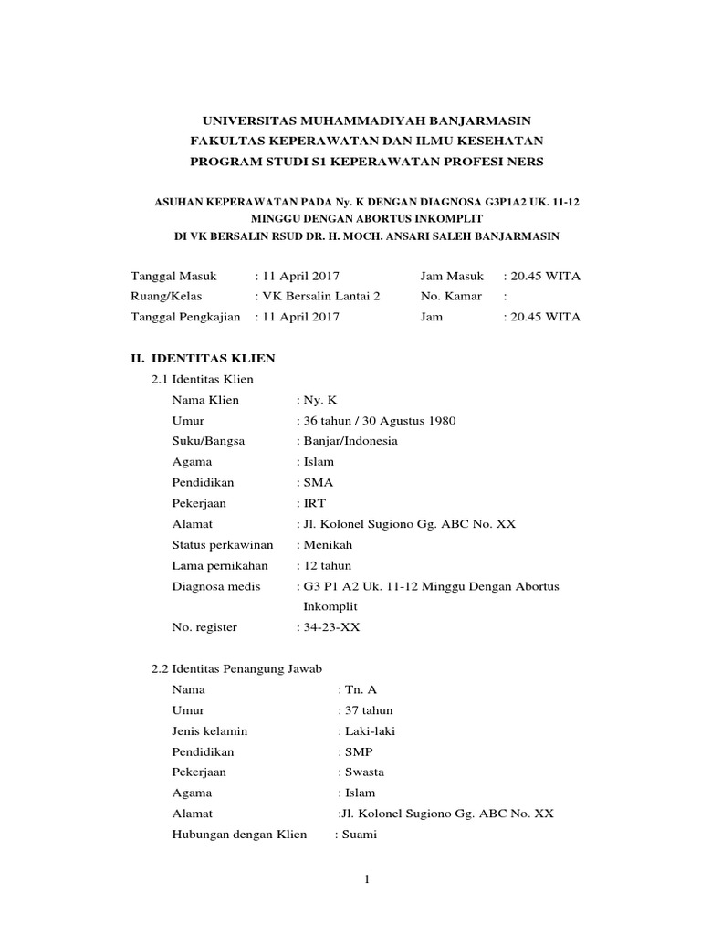 Askep Abortus Inkomplit | PDF