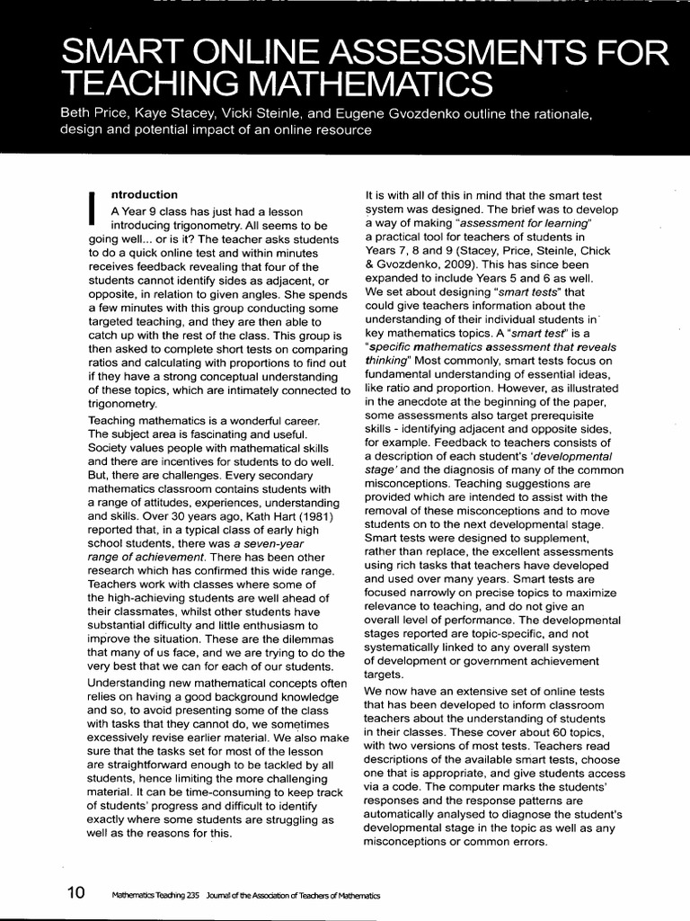 Smart Online Assessments For Teaching Mathematics | PDF | Educational ...