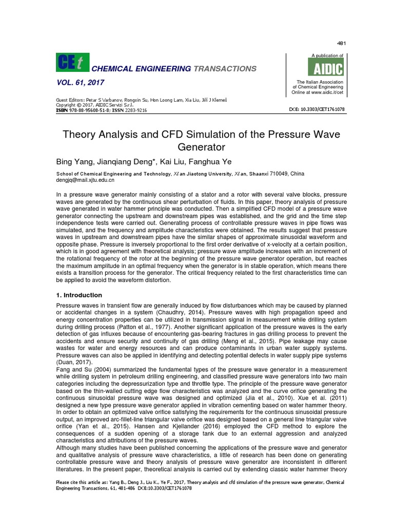 Theory Analysis and CFD Simulation of The Pressure Wave Generator | PDF ...