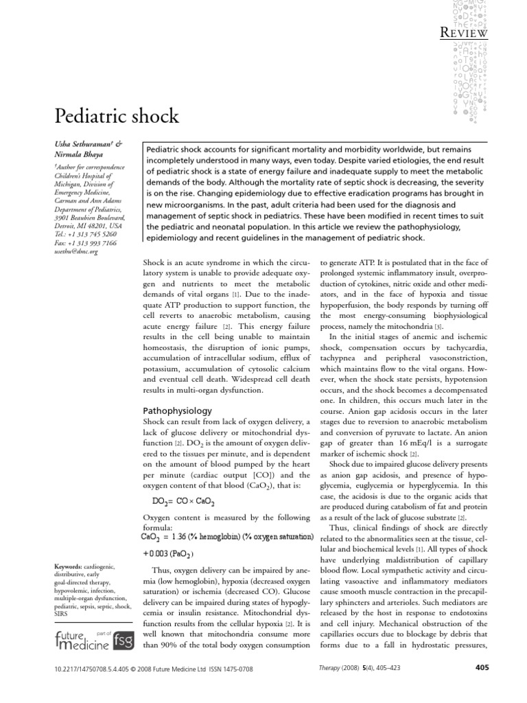 Pediatric Shock | PDF | Shock (Circulatory) | Sepsis