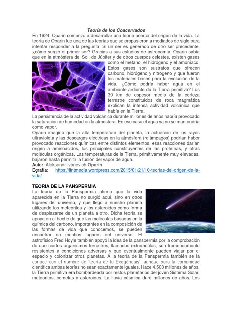 Teoría de Los Coacervados | Química | Ciencias fisicas