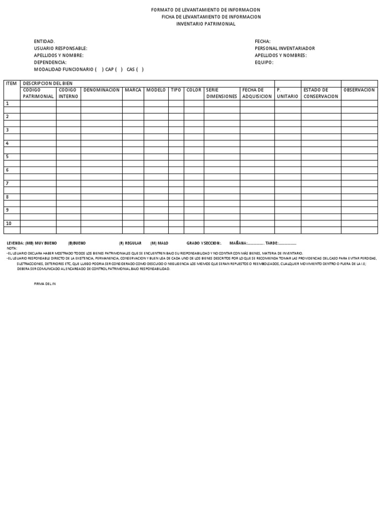 Formato de Levantamiento de Informacion | PDF