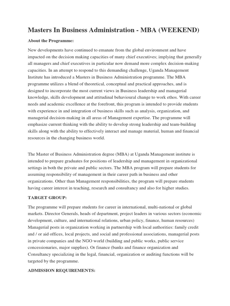 Masters in Business Administration | PDF | Master Of Business ...