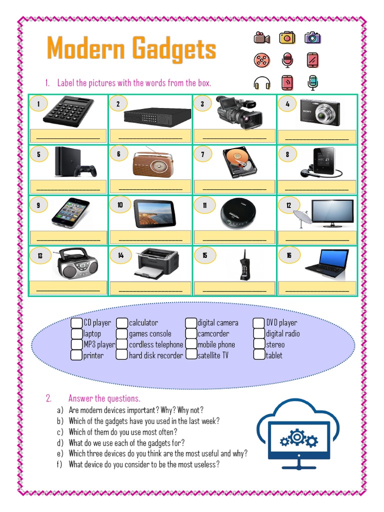 Label pictures and gadgets worksheet | PDF | Telephone | Personal Computers