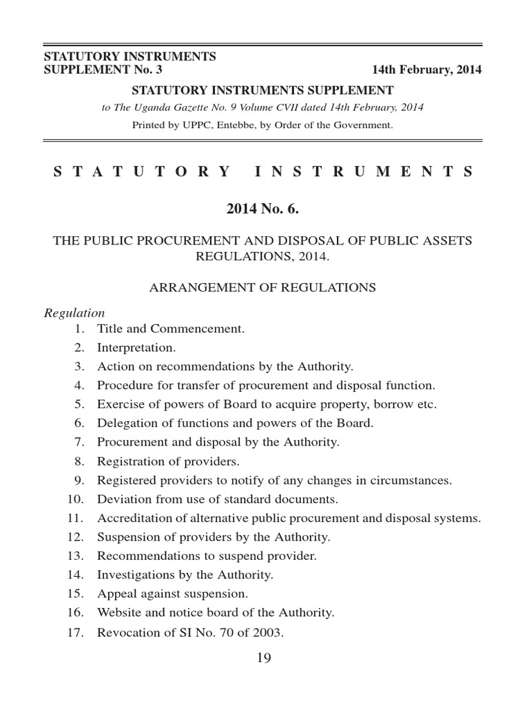 Ppda Regs 2014 | Download Free PDF | Procurement | Government Information