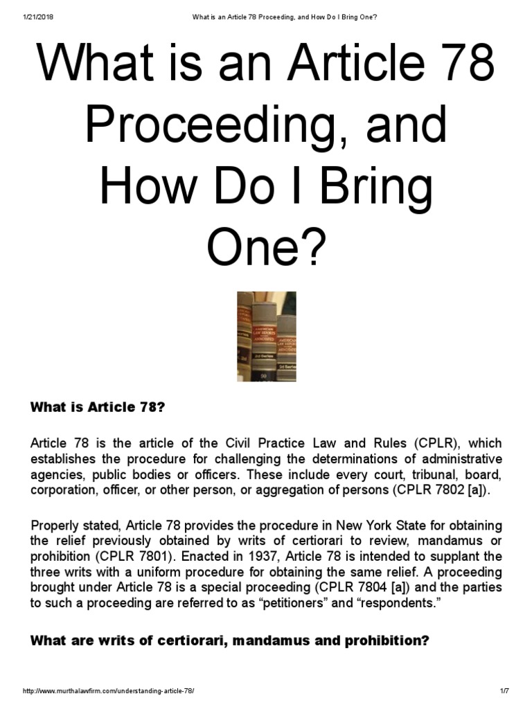 What Is An Article 78 Proceeding, and How Do I Bring One | PDF | Writ ...