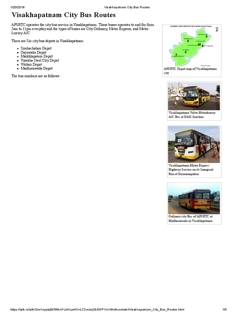 Visakhapatnam City Bus Timings & Routes | PDF | Public Transport | Land ...