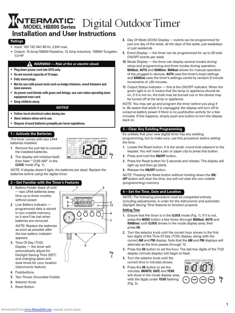Intermatic Outdoor Timer | PDF | Daylight Saving Time | Clock