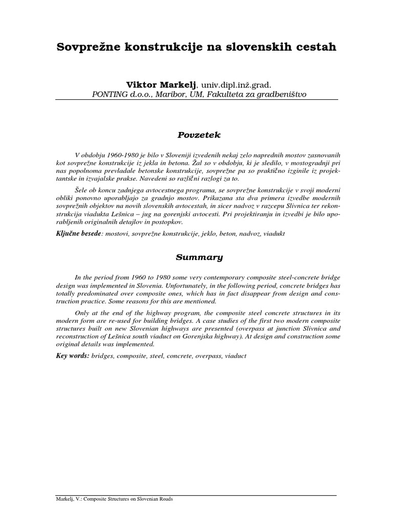 Sovprežni Mostovi Na Slovenskih Cestah PDF | PDF