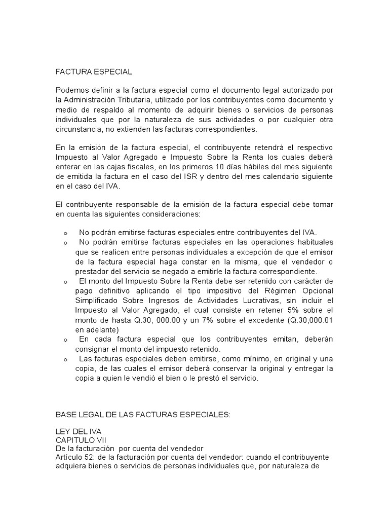 Guía sobre la Factura Especial en Guatemala | PDF | Factura | Impuesto ...