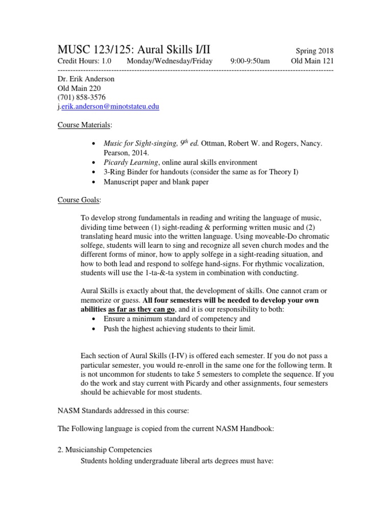 Aural Skills I II Syllabus | PDF | Academic Dishonesty | Harmony