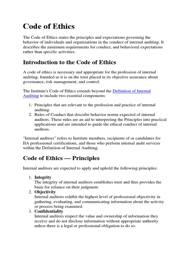 Code of Ethics | Internal Audit | Integrity
