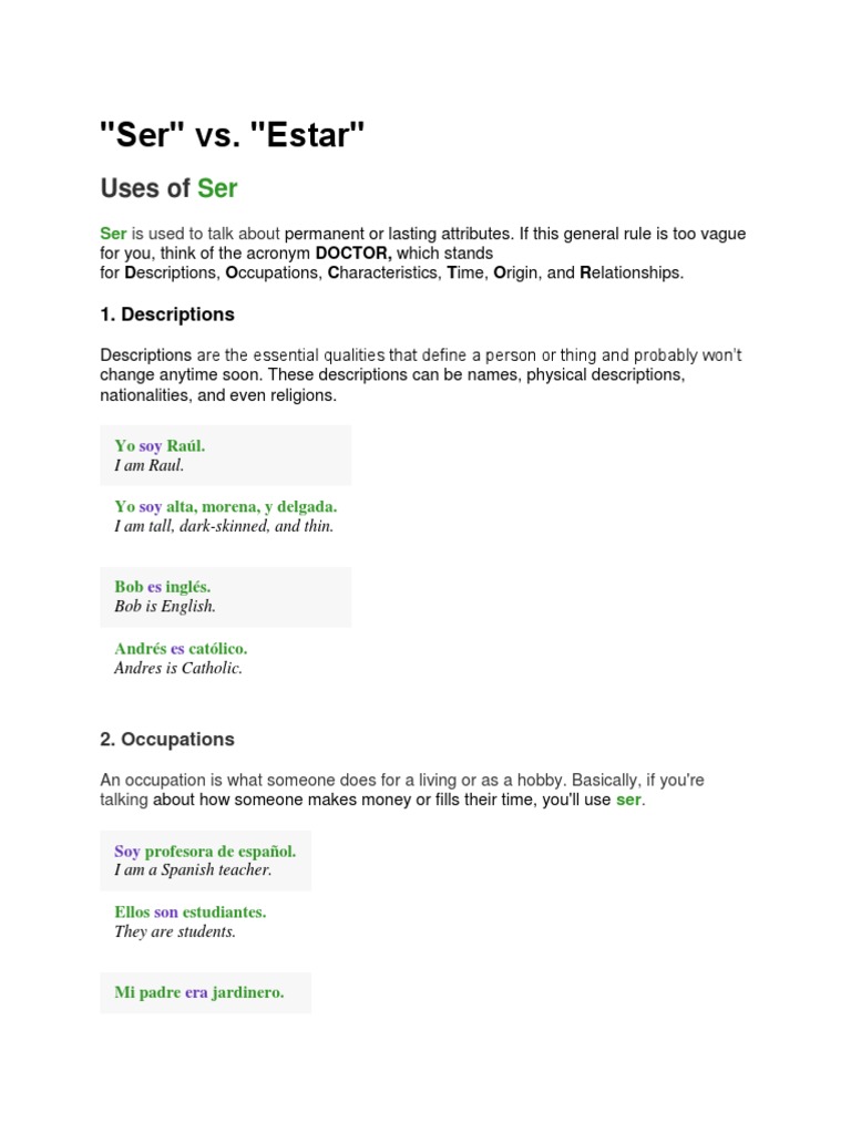 Uses of Ser | PDF