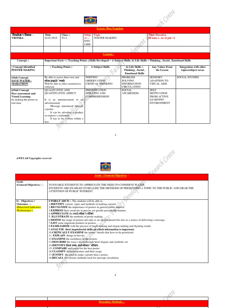 Class Vi - Poster Making Lesson Plan 2018 | PDF | Lesson Plan ...