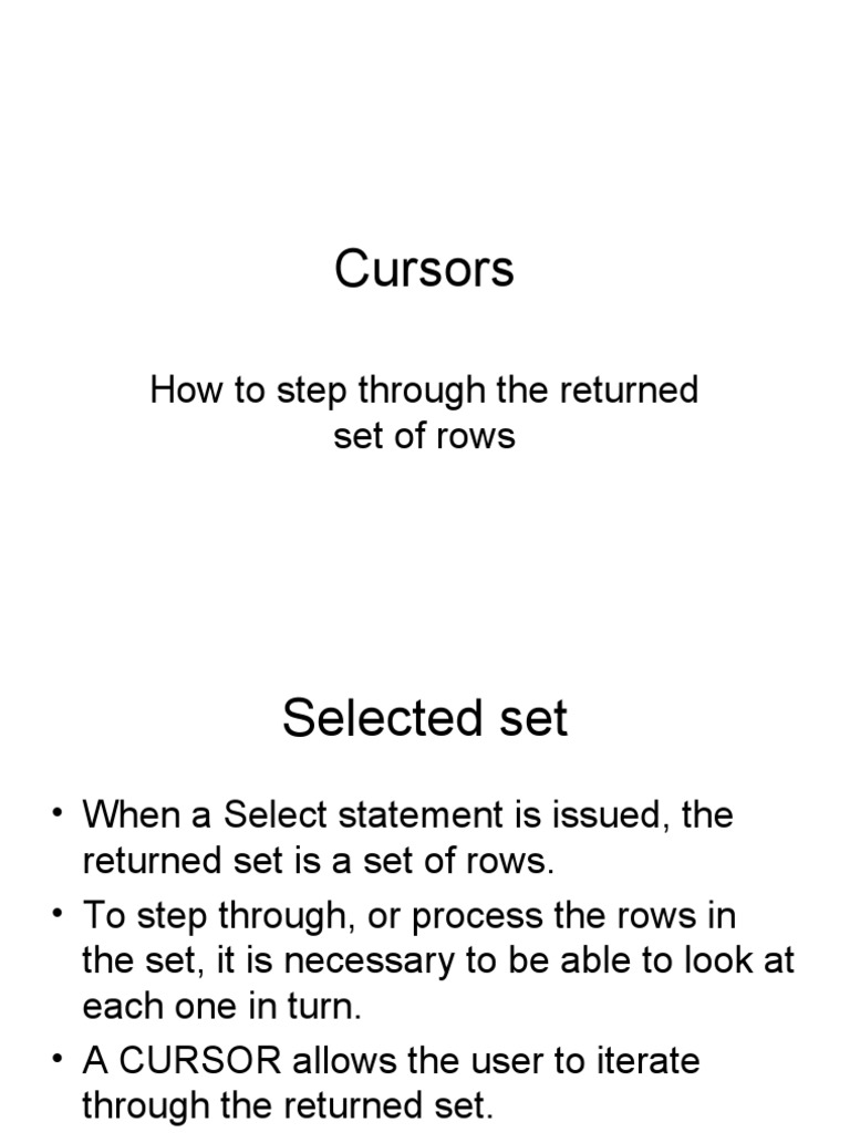 Cursors: How To Step Through The Returned Set of Rows | PDF | Parameter (Computer Programming ...