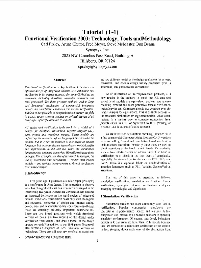 Functional Verification 2003: Technology, Tools and Methodology | PDF | Formal Verification ...