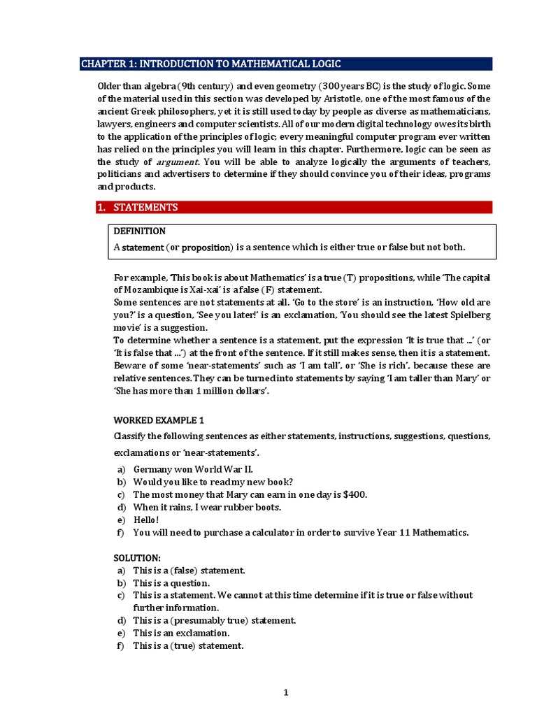 An Introduction to the Fundamental Concepts of Logic: Statements, Truth ...