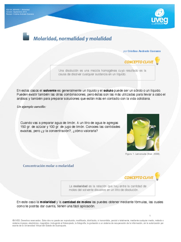 Molar I Dad Normalidad y Mol Ali Dad | PDF | Concentración | Mole (Unidad)