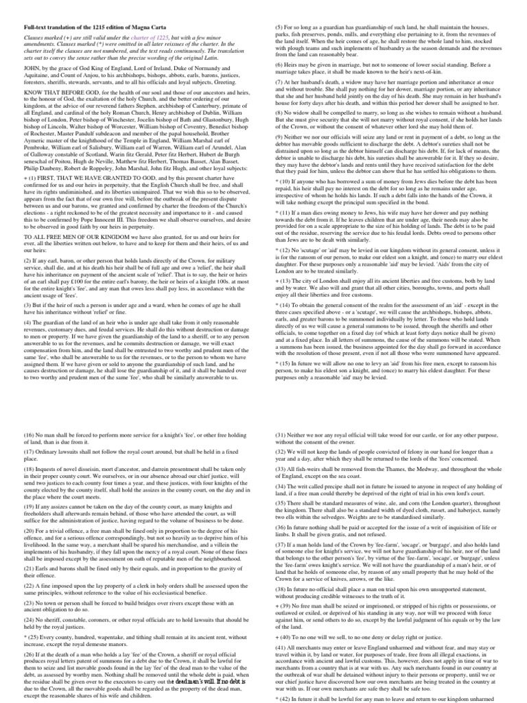 1215 Magna Carta | PDF | Magna Carta | Baron