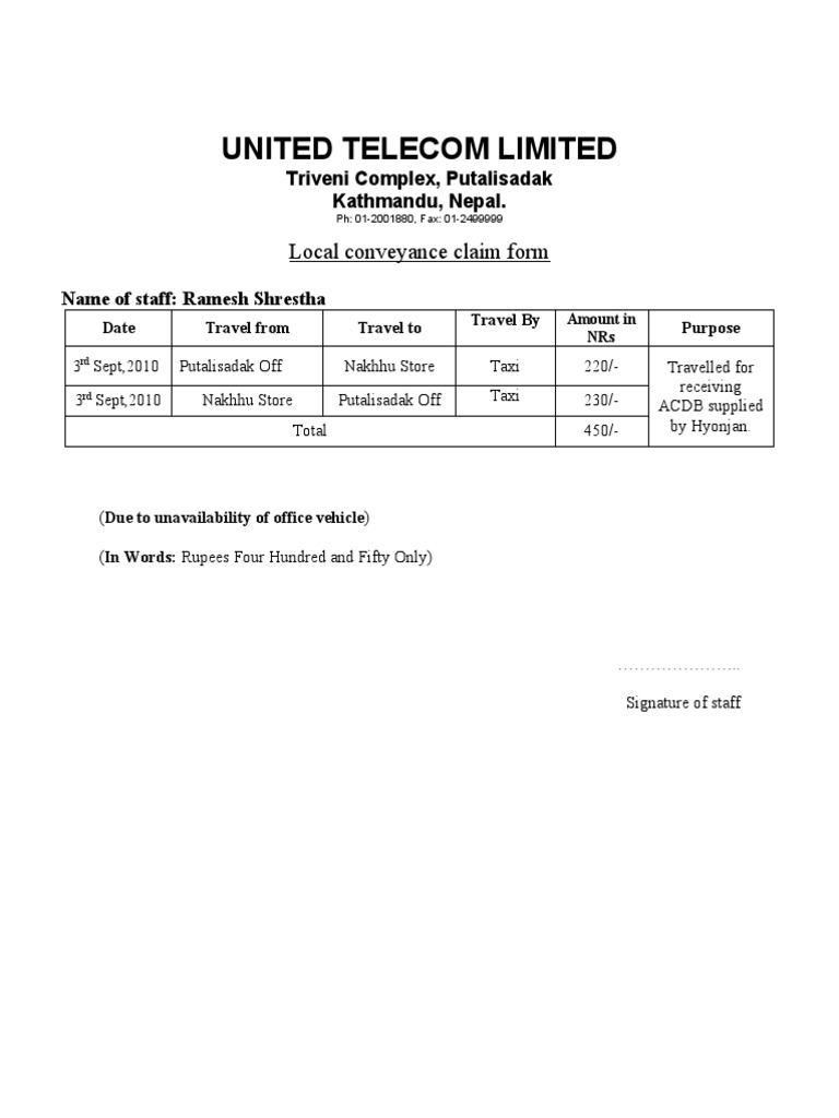 Local Conveyance Claim Forms | PDF