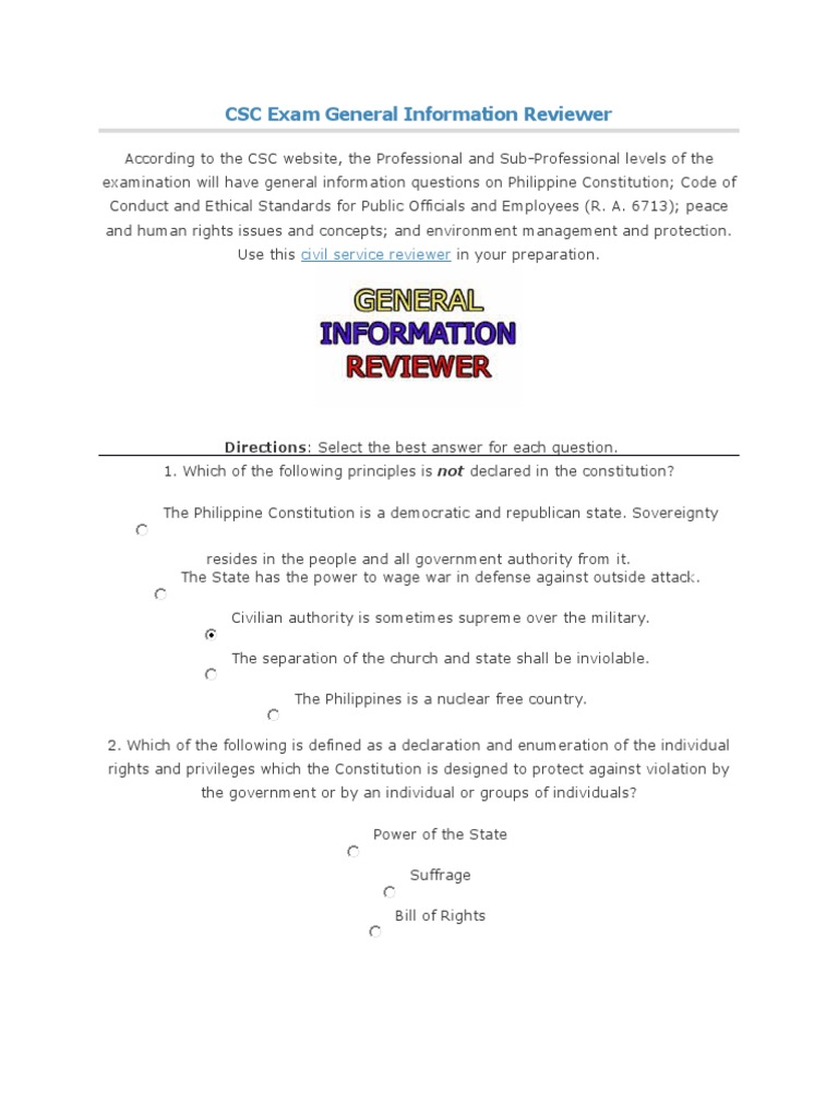 CSC Exam General Information Reviewer PDF | PDF | Constitution | Government