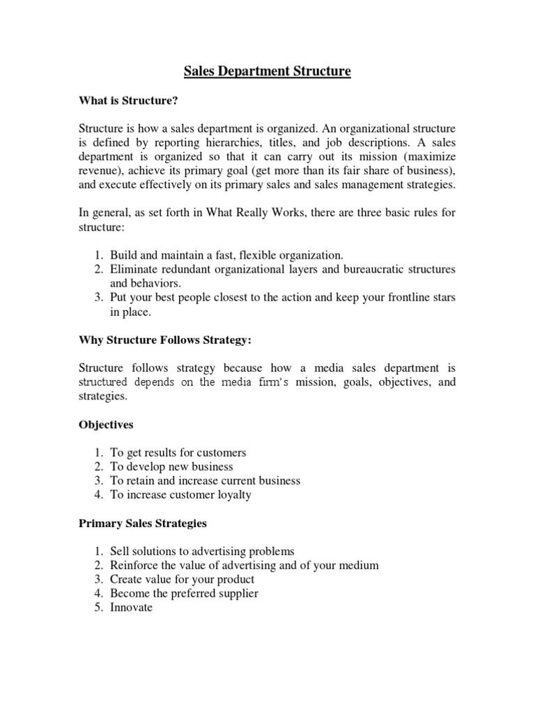 Sales Department Structure | PDF | Sales | Goal
