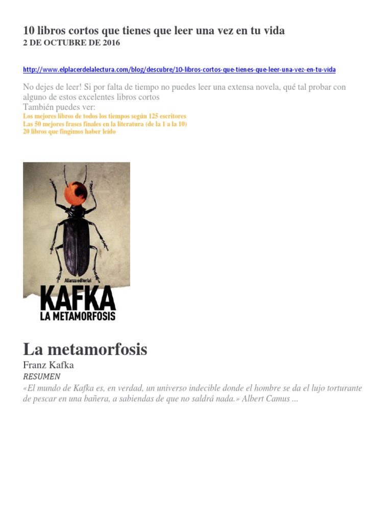 10 Libros Cortos Que Tienes Que Leer Una Vez en Tu Vida | PDF | James ...