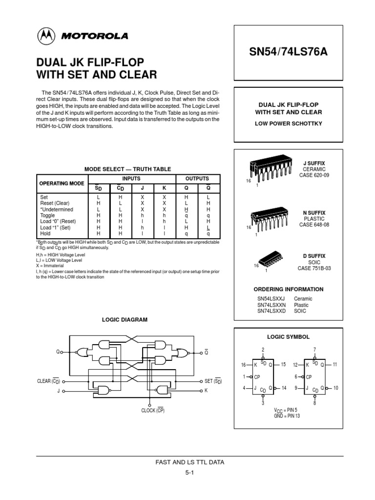 74LS76 | PDF | Electromagnetism | Electronic Engineering