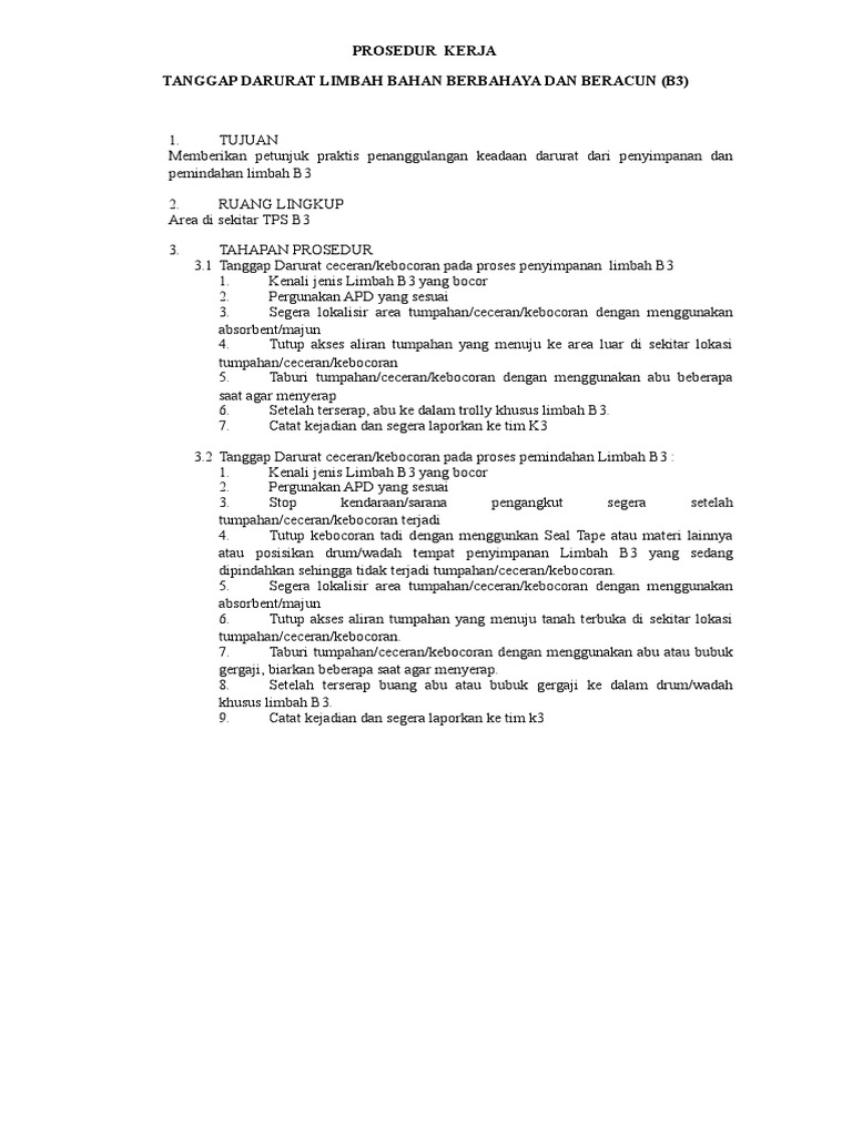 Sop Tanggap Darurat Tps b3 | PDF
