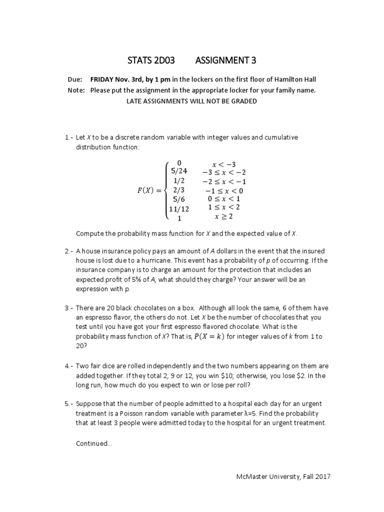 Assignment 3 | Download Free PDF | Random Variable | Expected Value