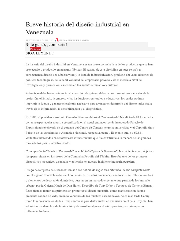 Breve Historia Del Diseño Industrial en Venezuela | PDF | Diseño ...