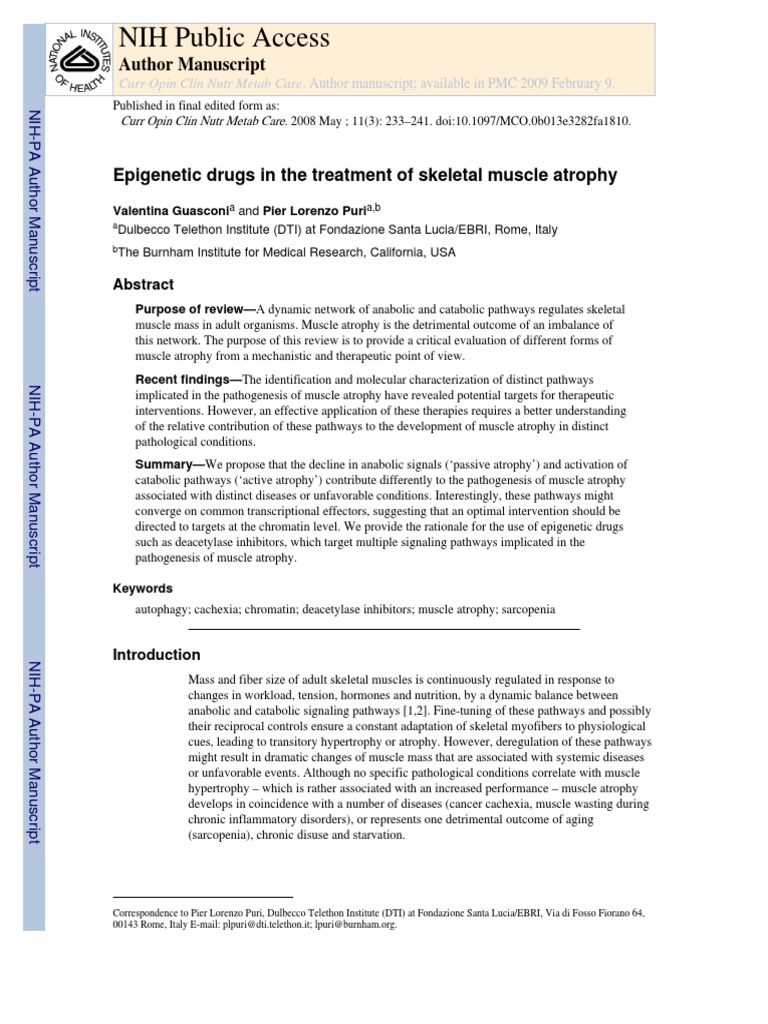 Epigenetic Drugs in The Treatment of Skeletal Muscle Atrophy | PDF ...
