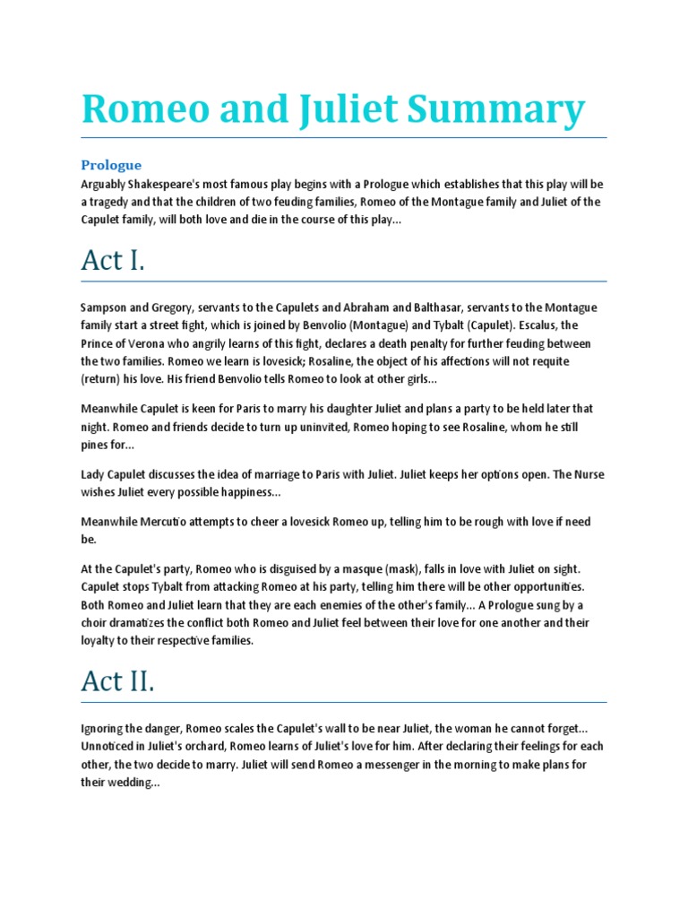 Romeo and Juliet Summary | PDF | Characters In Romeo And Juliet | Romeo ...