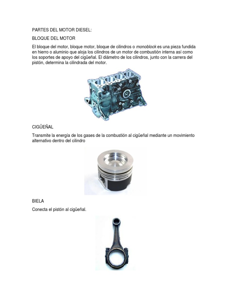 Partes Del Motor Diesel | PDF | Pistón | Bomba