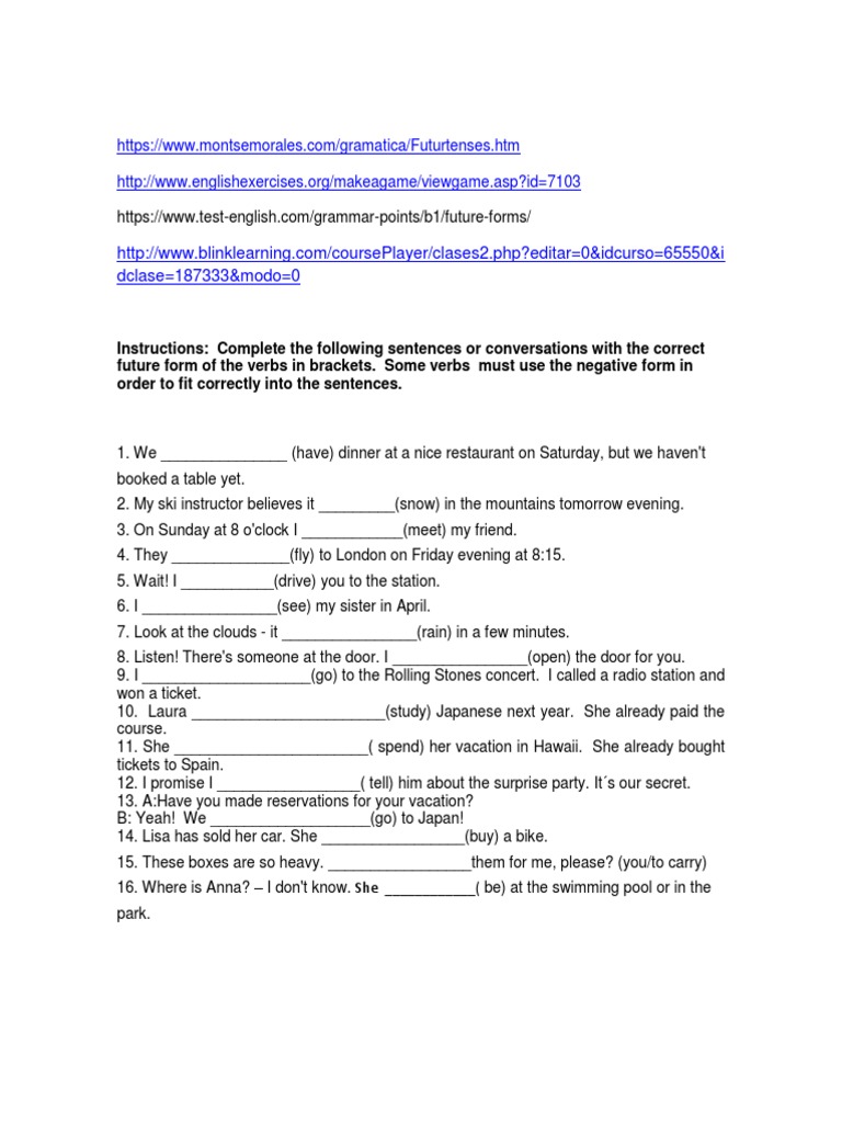 Future Forms (Practice) | PDF | Grammar