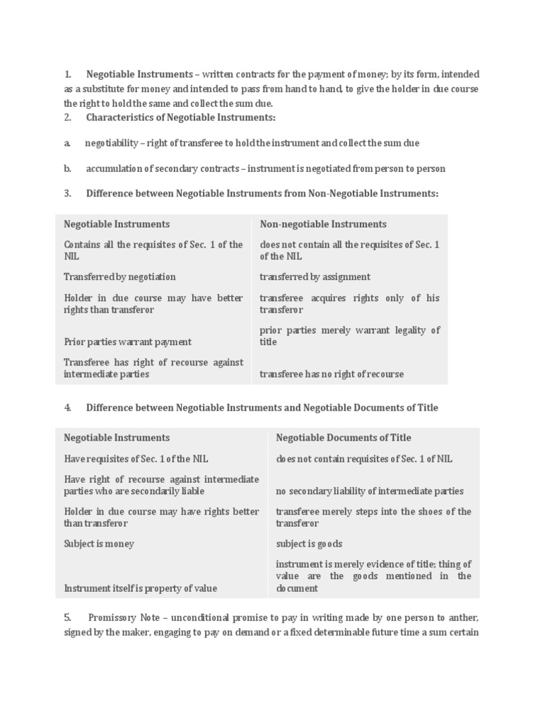 Negotiable Instruments Non-Negotiable Instruments | PDF | Negotiable ...