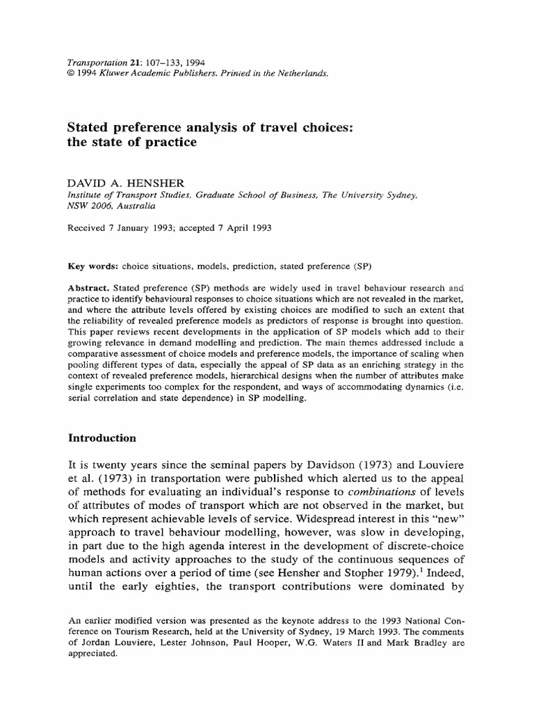 Stated Preference Method (Hensher) | PDF | Variance | Level Of Measurement