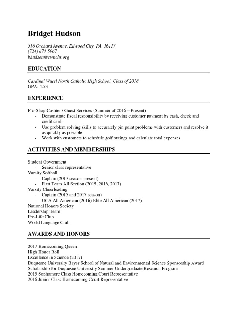 Bridget Hudson Resume | PDF | Further Education | Students