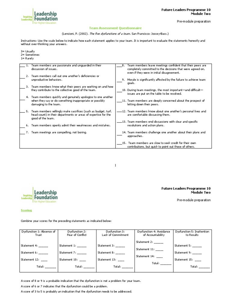 Team Assessment Based on Lencioni's Model | PDF | Psychology ...
