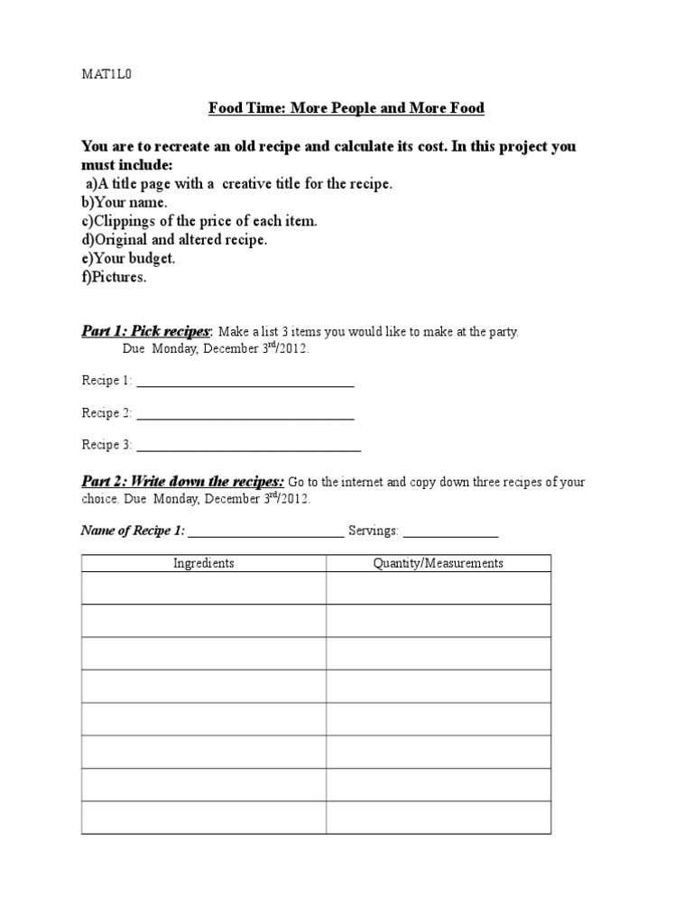 Party Time Assignment (Cooking) | PDF | Recipe | Cooking