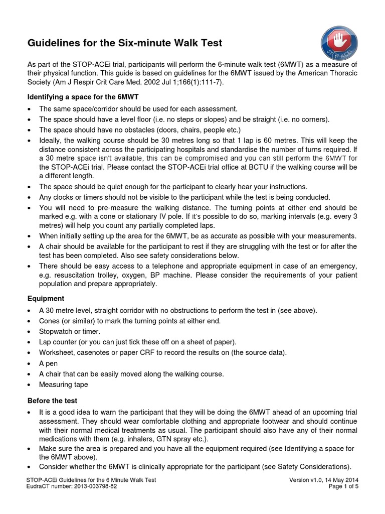 Guidelines For The Six-Minute Walk Test | PDF | Blood Pressure | Health ...