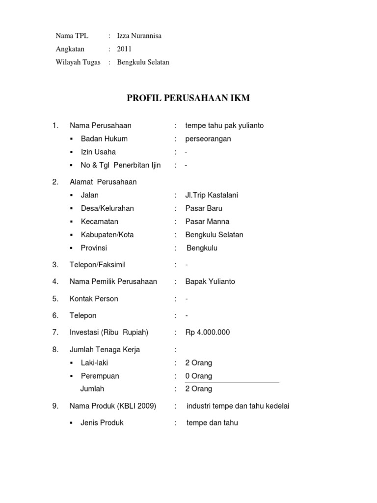 Profil Perusahaan Tempe Pak Yulianto | PDF