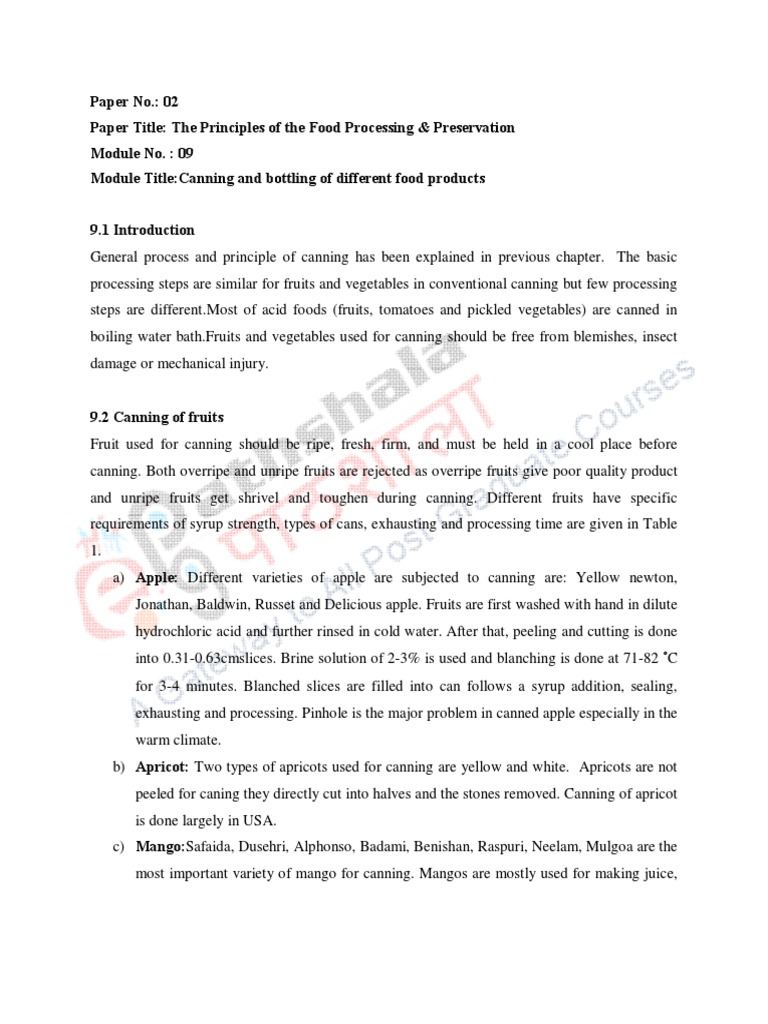 Canning and Bottling Food Principles | PDF | Tomato | Mango