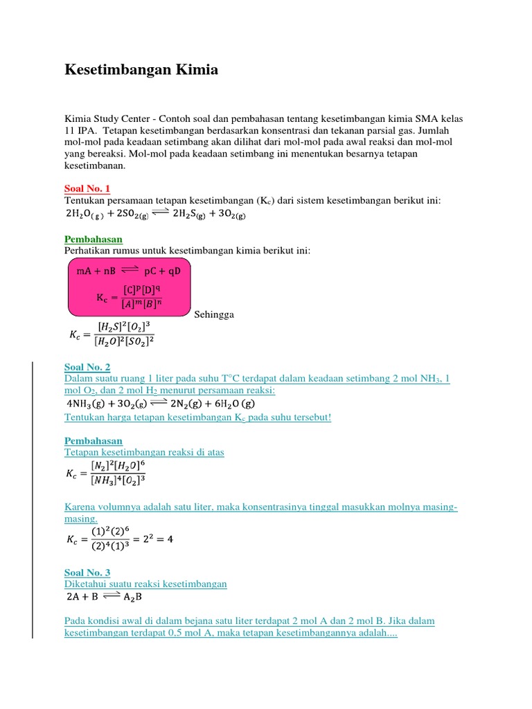 Soal Kimia Materi Kesetimbangan Kimia | PDF