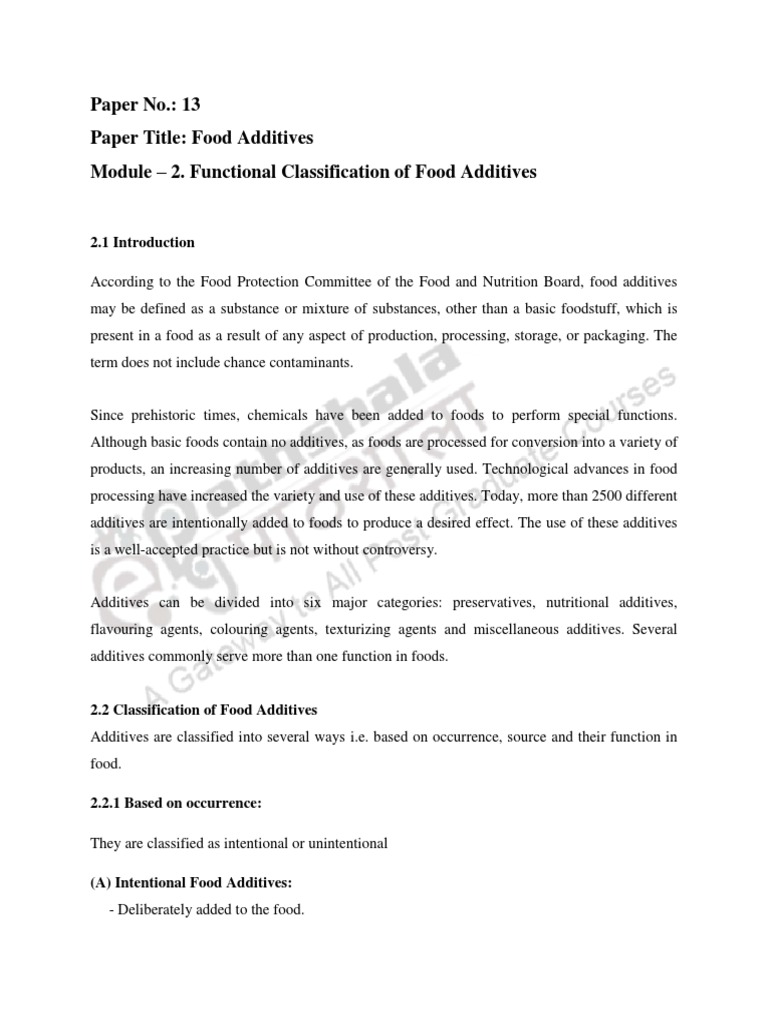 Functional Classification of Food Additives | PDF | Emulsion | Foods