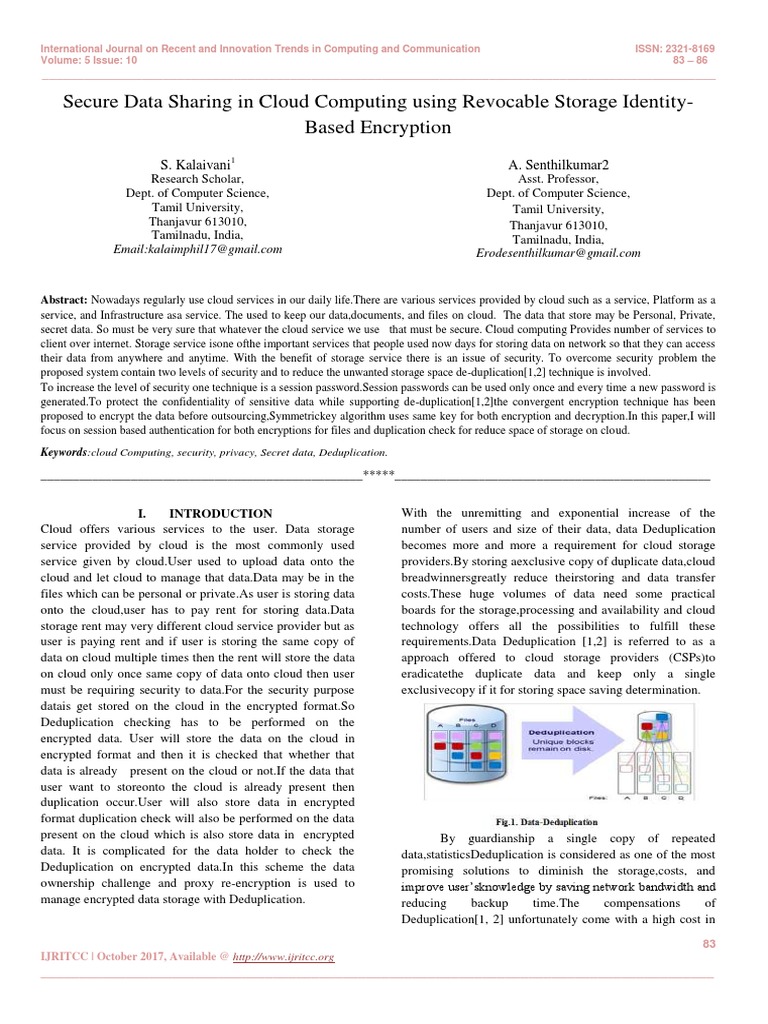 Secure Data Sharing in Cloud Computing Using Revocable Storage Identity - Based Encryption | PDF ...