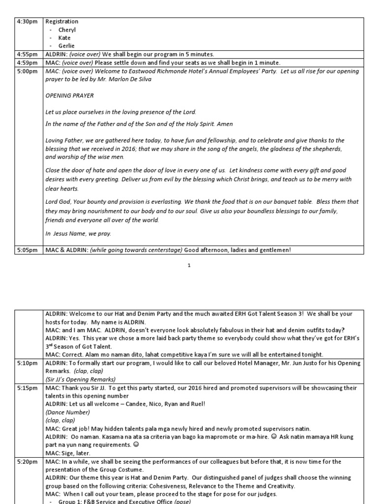 2017 Annual Party Script | PDF | Jesus | Foods